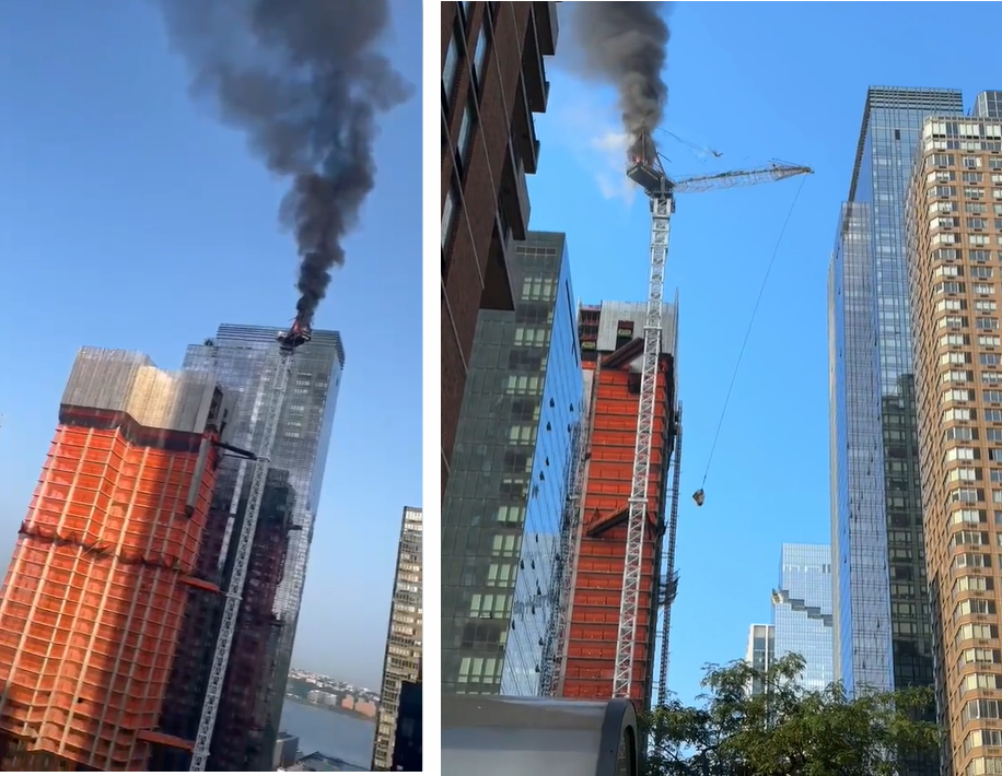 O macara se prăbuşeşte în New York City din cauza unui incendiu